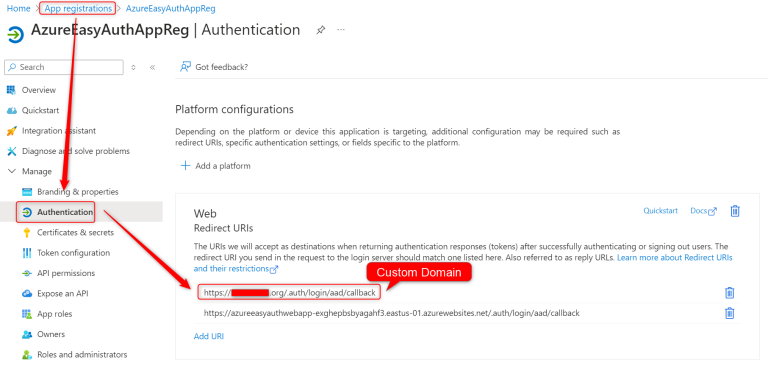 Part 2 How To Setup Authentication Easy Auth With A Custom Domain Only On The Front End
